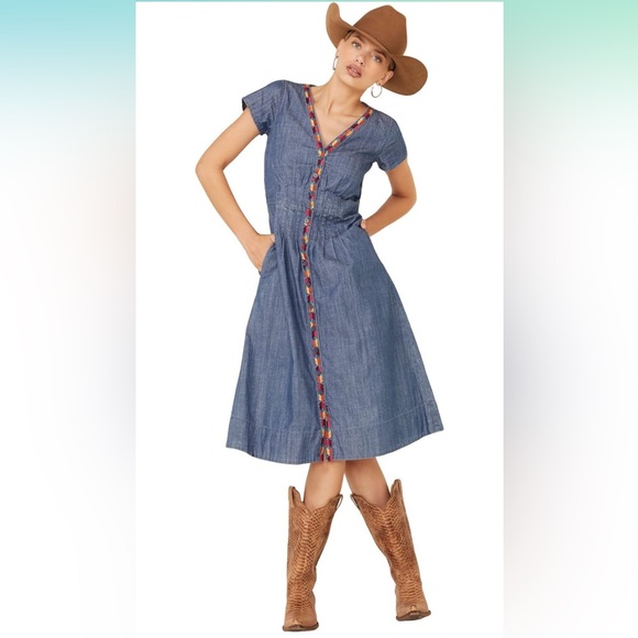 Stetson | Dresses | Stetson Blue Denim Dress With Colorful Trim | Poshmark